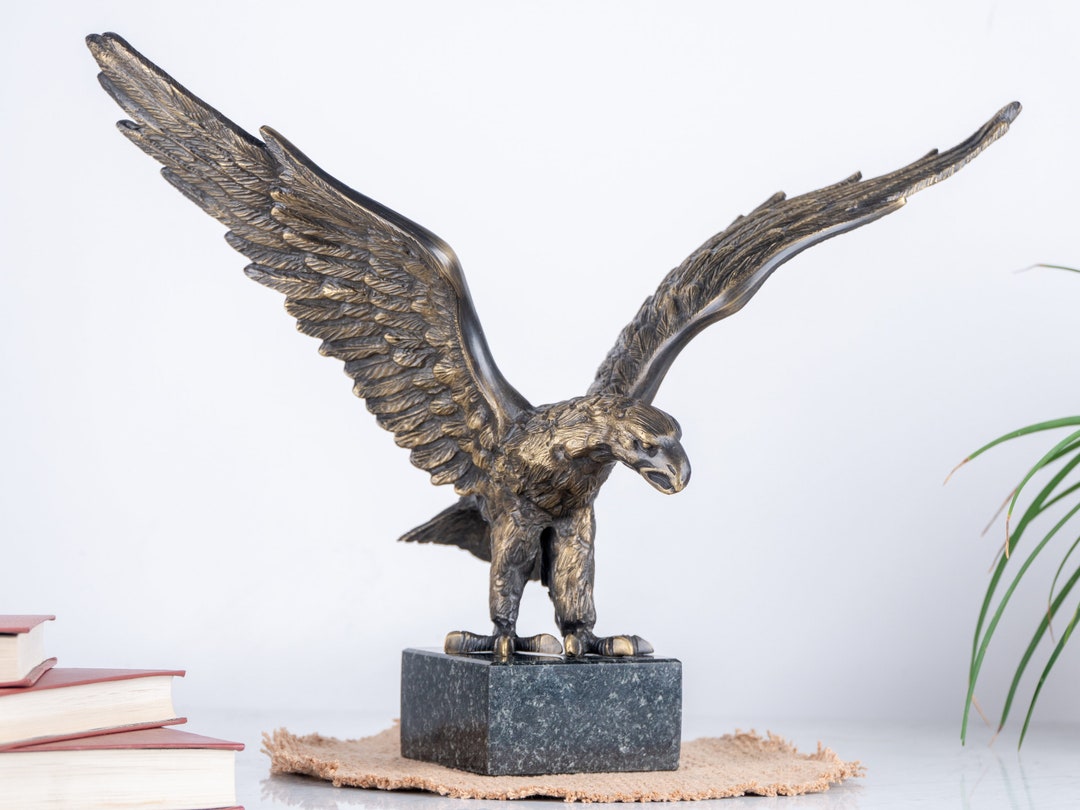 Vintage Brass Bald Eagle Sculpture: Patinated Animal Art on Granite ...