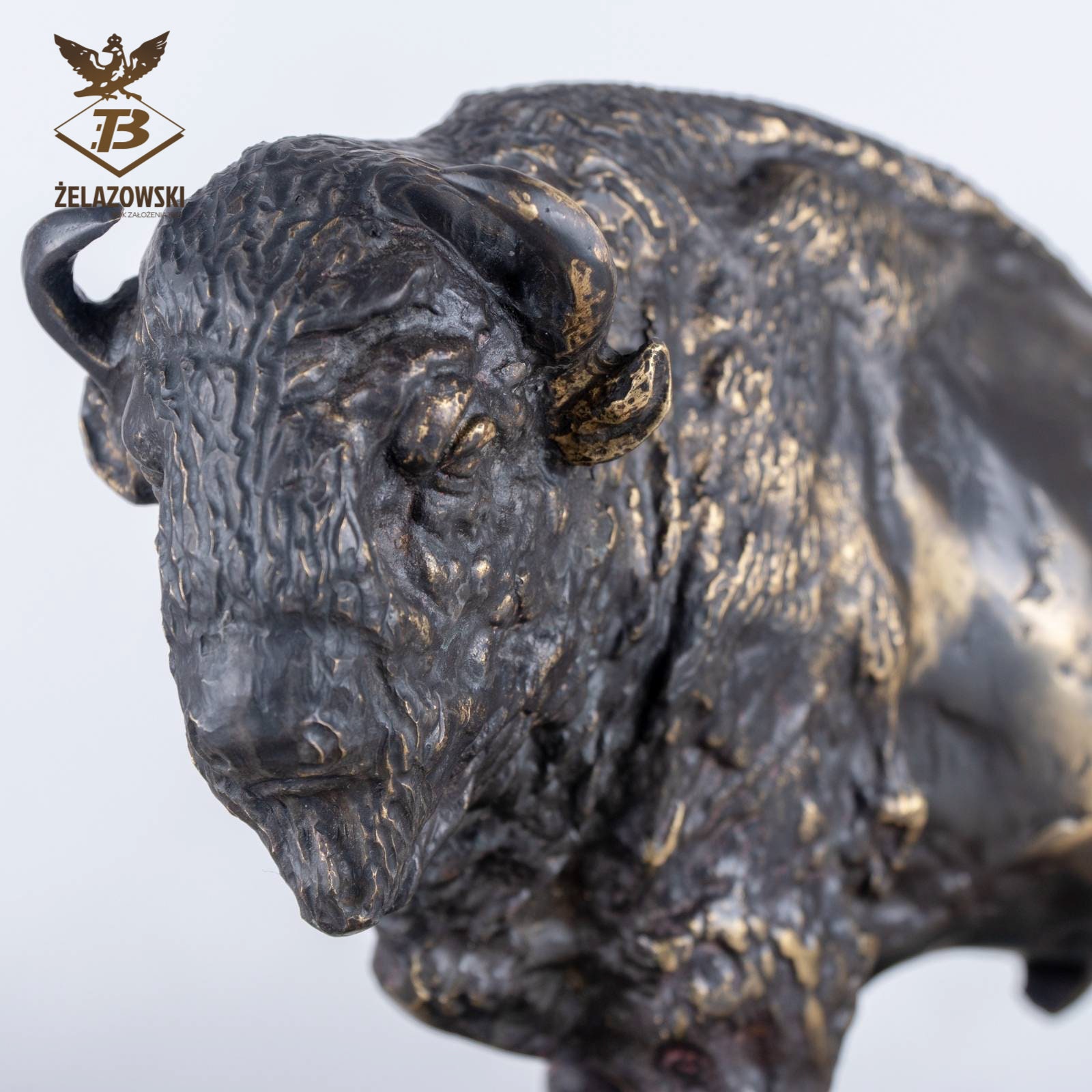 Vintage Brass Bison Sculpture, Marble or Granite Base, Patinated ...