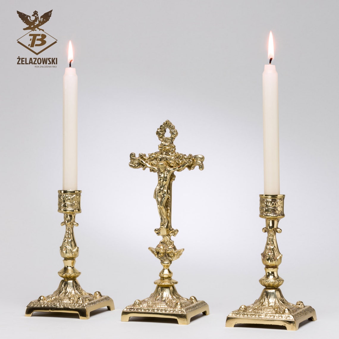 Baroque-style Brass Candlestick and Crucifix Set - Luxurious Handcrafted Altar Ensemble N25 - Etsy
