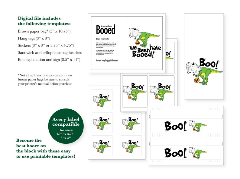 PRINTABLE Boo Bag Digital Files | Cute Dinosaur Printables for ...