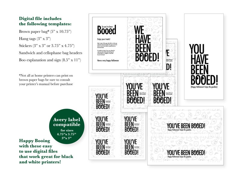 PRINTABLE Boo Bag Digital Files Cute Ghost Printables for - Etsy