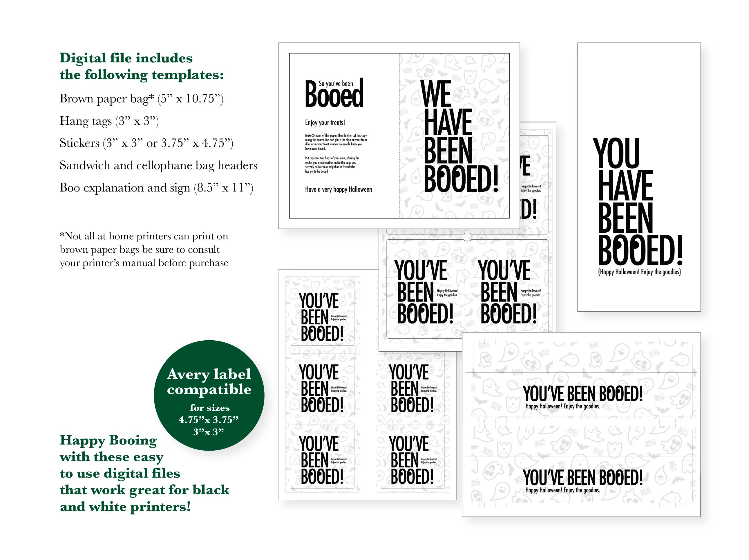 PRINTABLE Boo Bag Digital Files Cute Ghost Printables for - Etsy