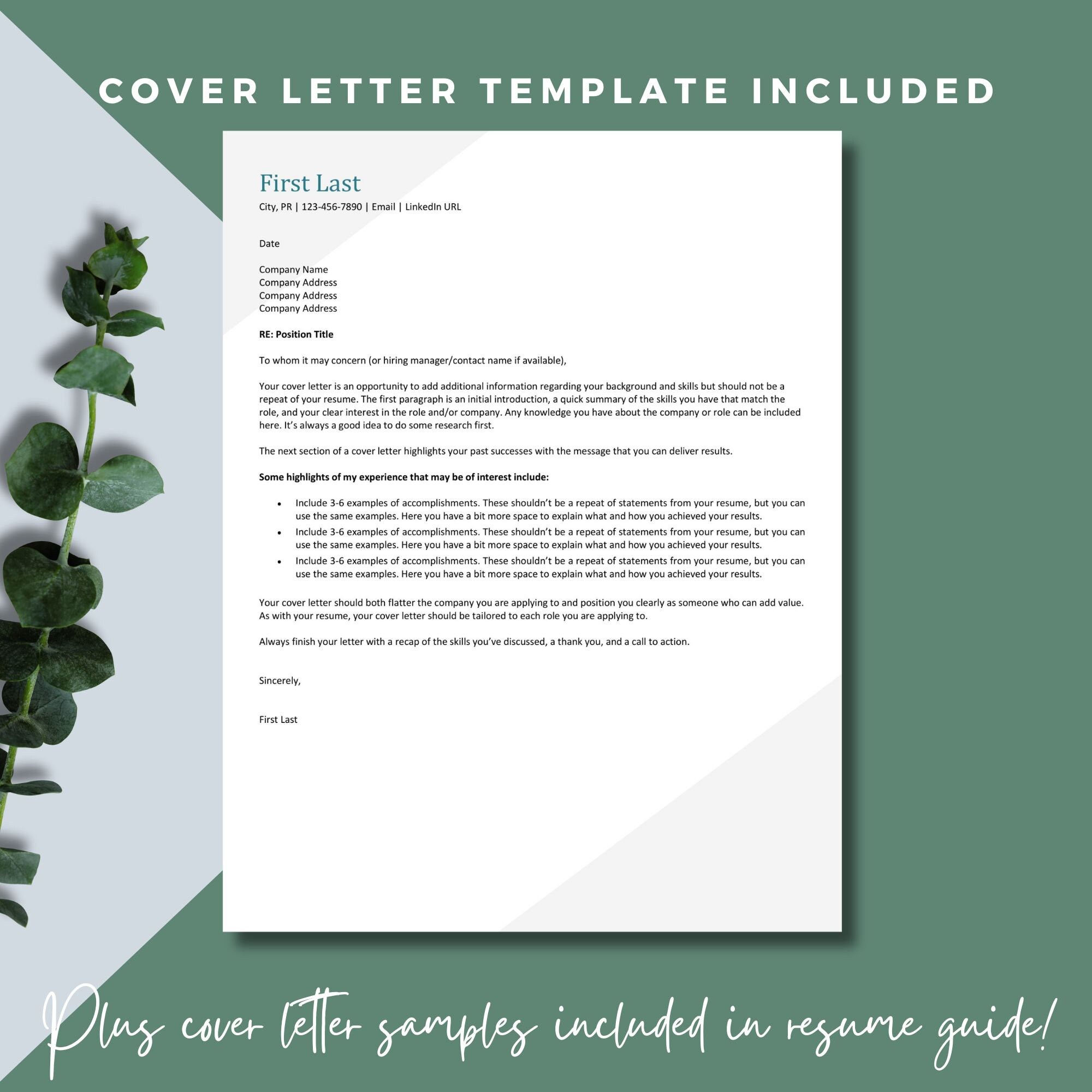 Clean Modern Resume Template ATS Friendly CV Template Cover Letter for ...