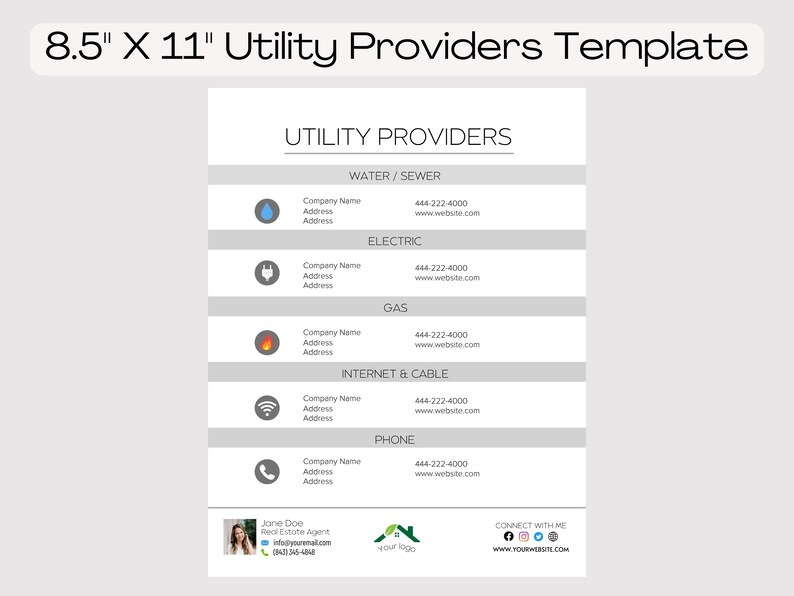 Real Estate Utility Provider Template Home Buyer Utilities | Etsy