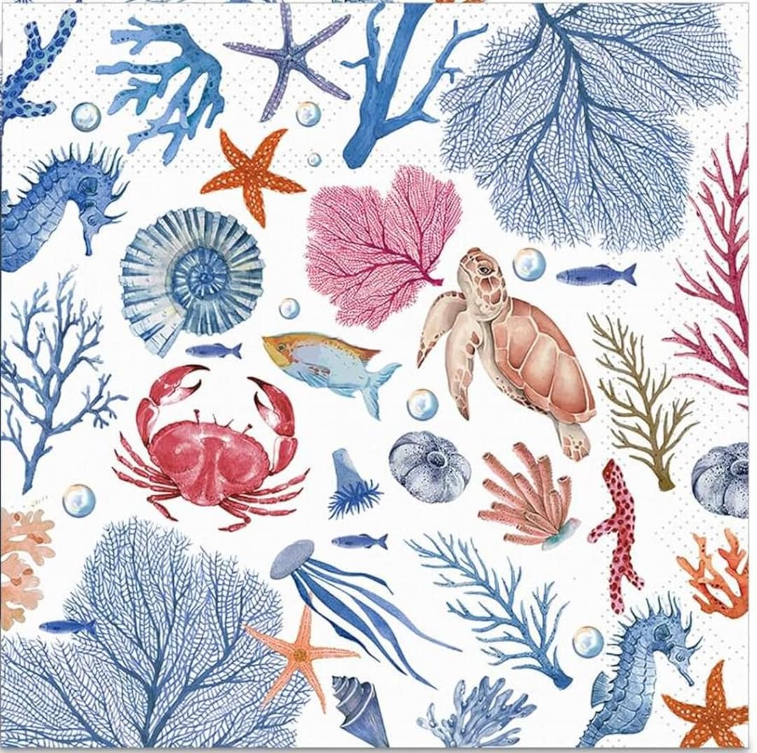 Decoupage Napkins, Ocean Life Napkins, Set of 2 Cocktail Size, #0208 ...
