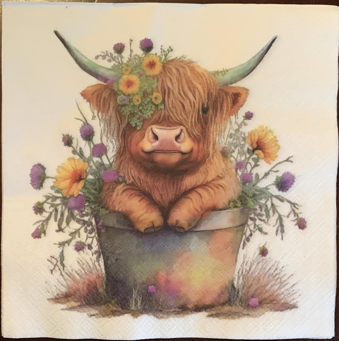 Decoupage Napkins, Highland Cow Napkins, Set of 2 Lunch Size, #161 ...