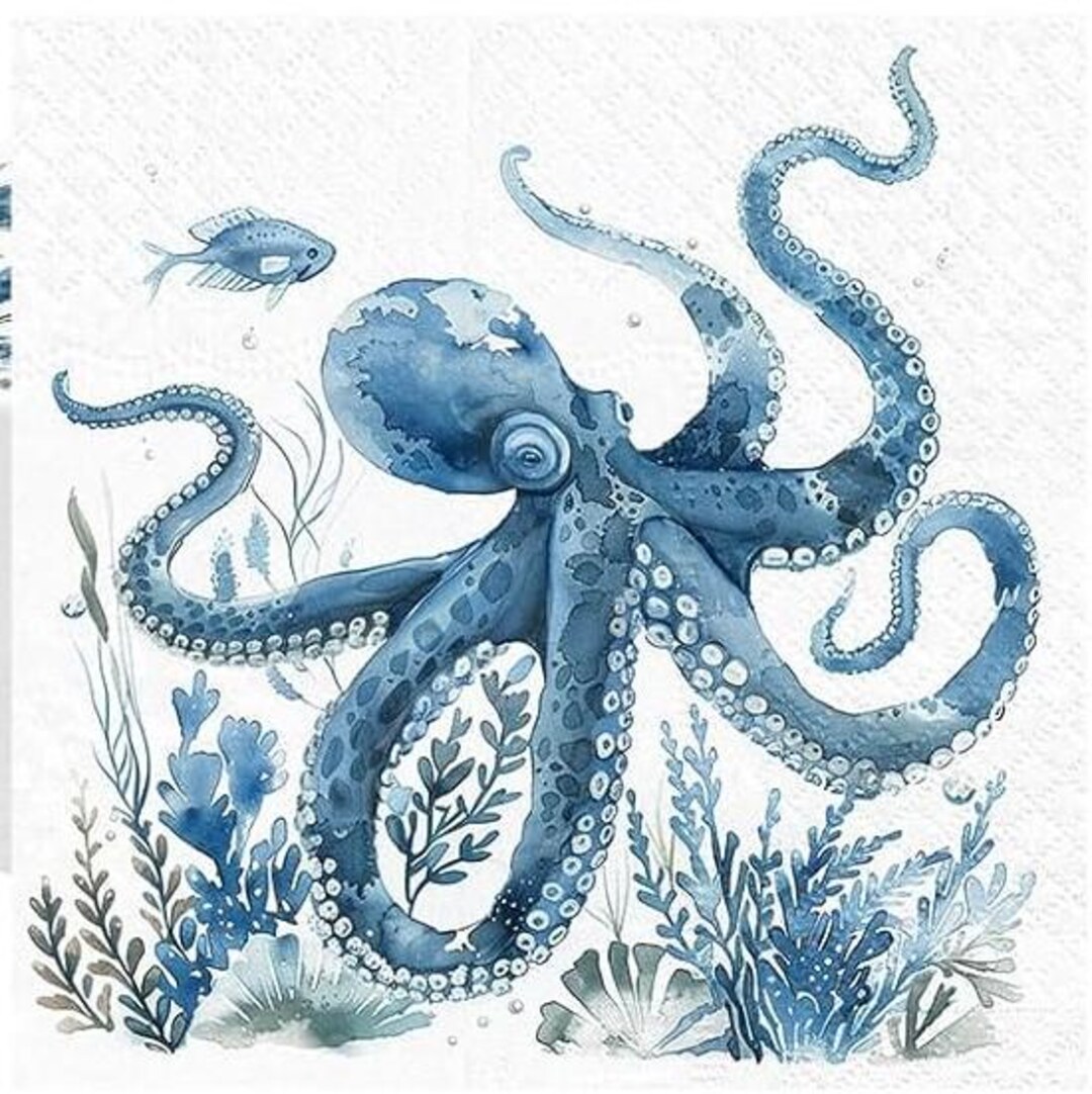 Decoupage Napkins, Octopus Napkins, Set of 2 Cocktail Size, #291 Beach ...