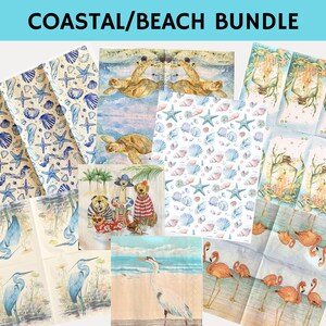Set of 8 Coastal Decoupage Napkin Pack, Paper Craft Napkins, Beach ...