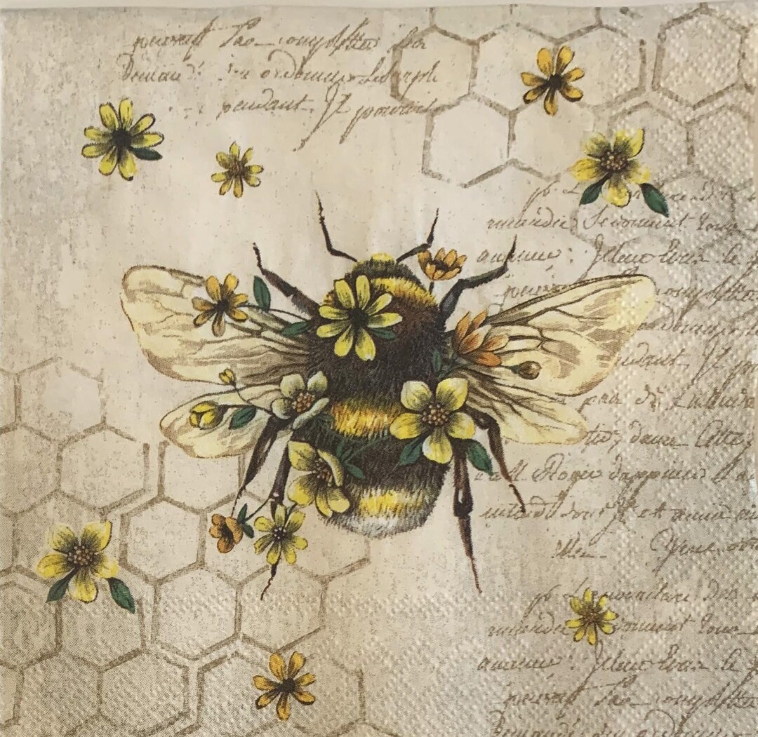 Decoupage Napkins, Bee Queen Napkins, Set of 2 Cocktail Size, #165 ...