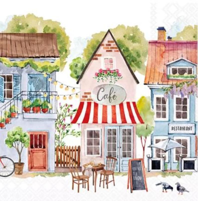 Decoupage Napkins, Quaint Cottages Napkins, Set of 2 Lunch Size, #528 ...