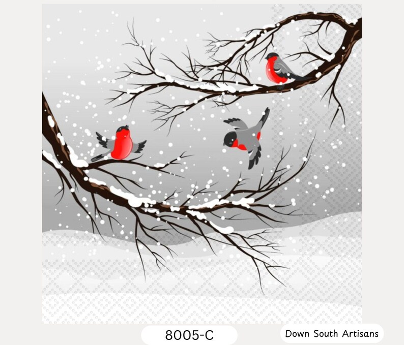 Decoupage Napkins, Winter Birds Napkins, Set of 2 Cocktail Size, #8005 ...