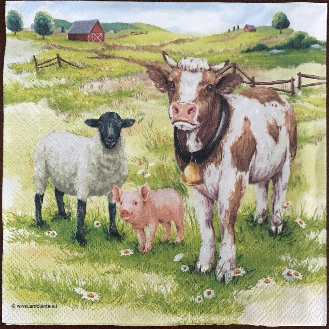 Decoupage Napkins, Farm Animal Napkins, Set of 2 Lunch Size, #138 Cow ...