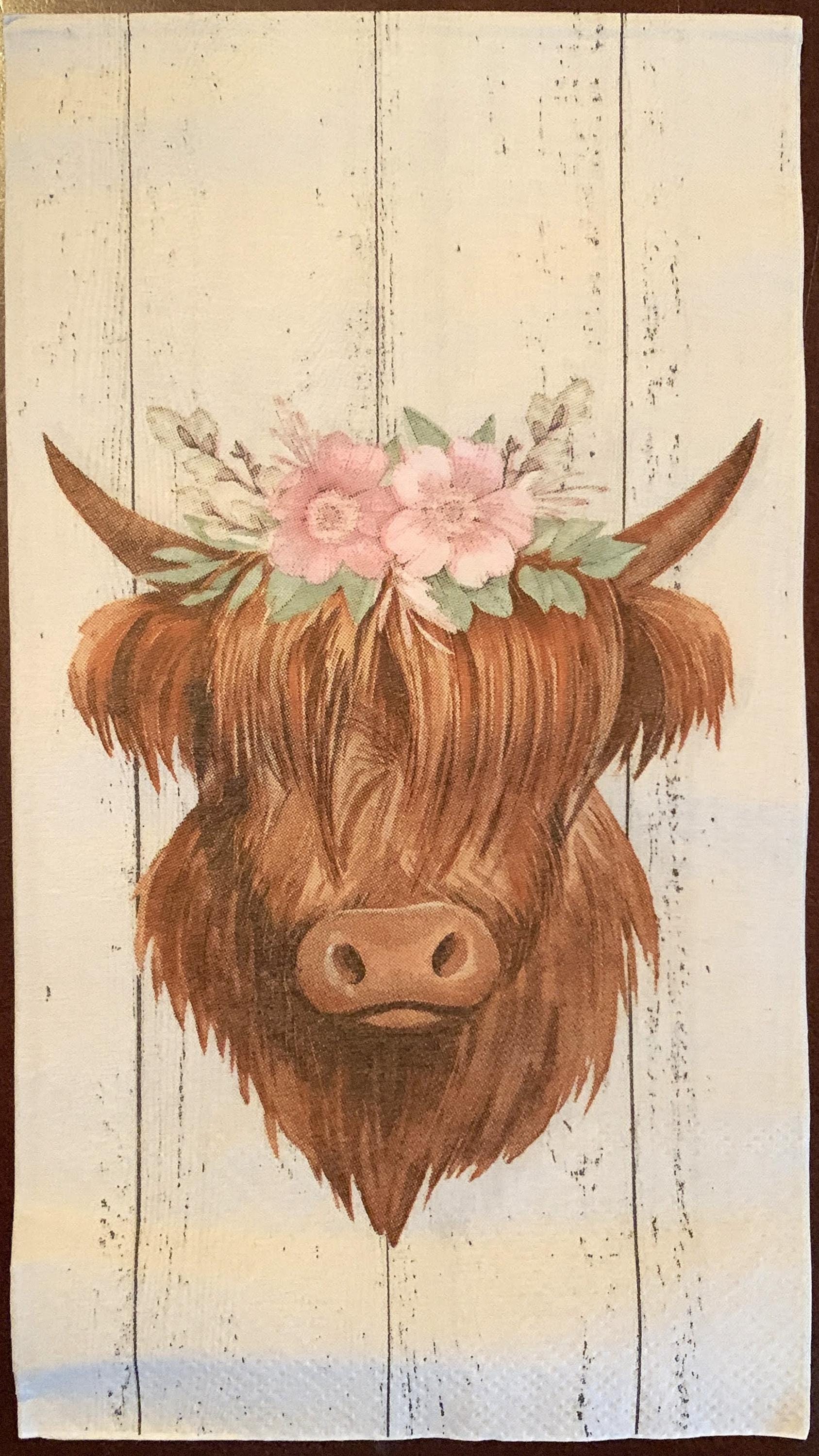 Decoupage Napkins, Rustic Highland Cow Napkins, Set of 2 Dinner Size ...