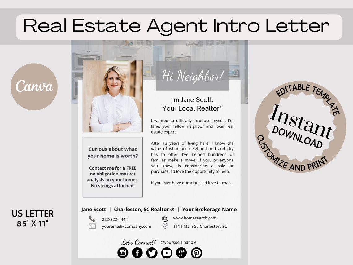 Real Estate Introduction Flyer Neighbor Letter Canva Real - Etsy
