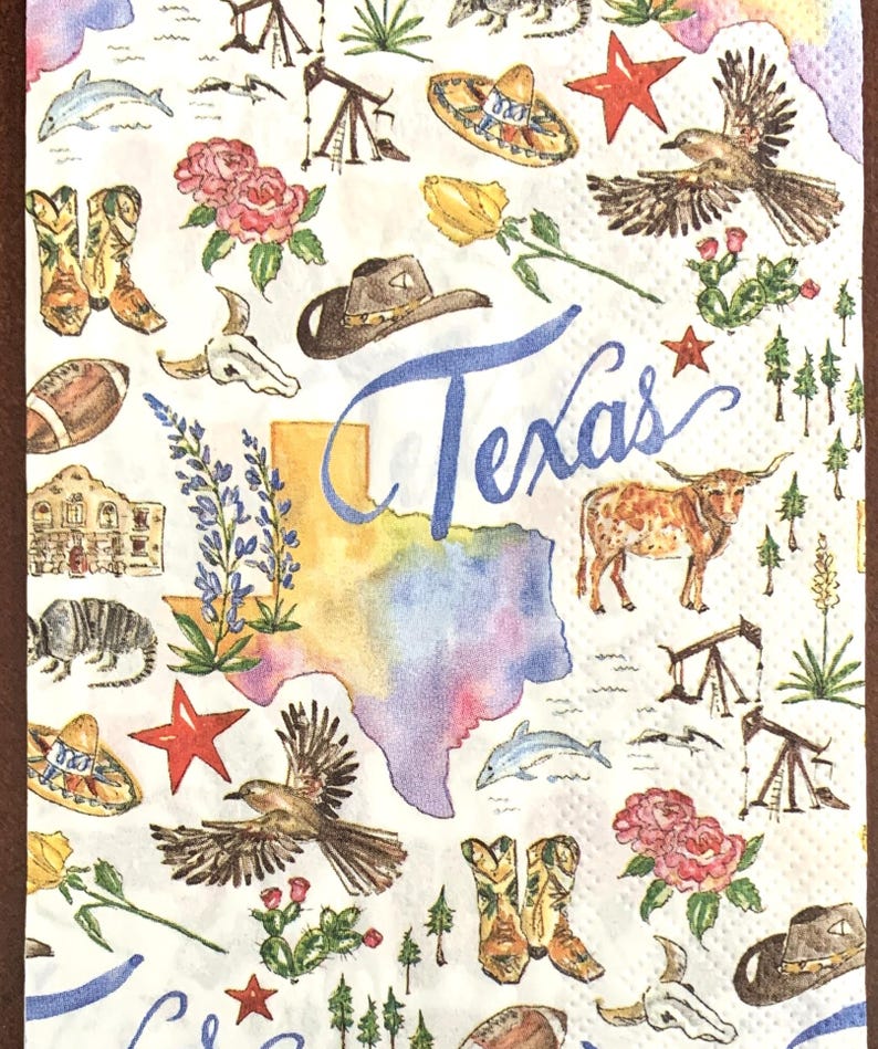 Decoupage Napkins, Texas State Theme Napkins, Set of 2 Dinner Size ...