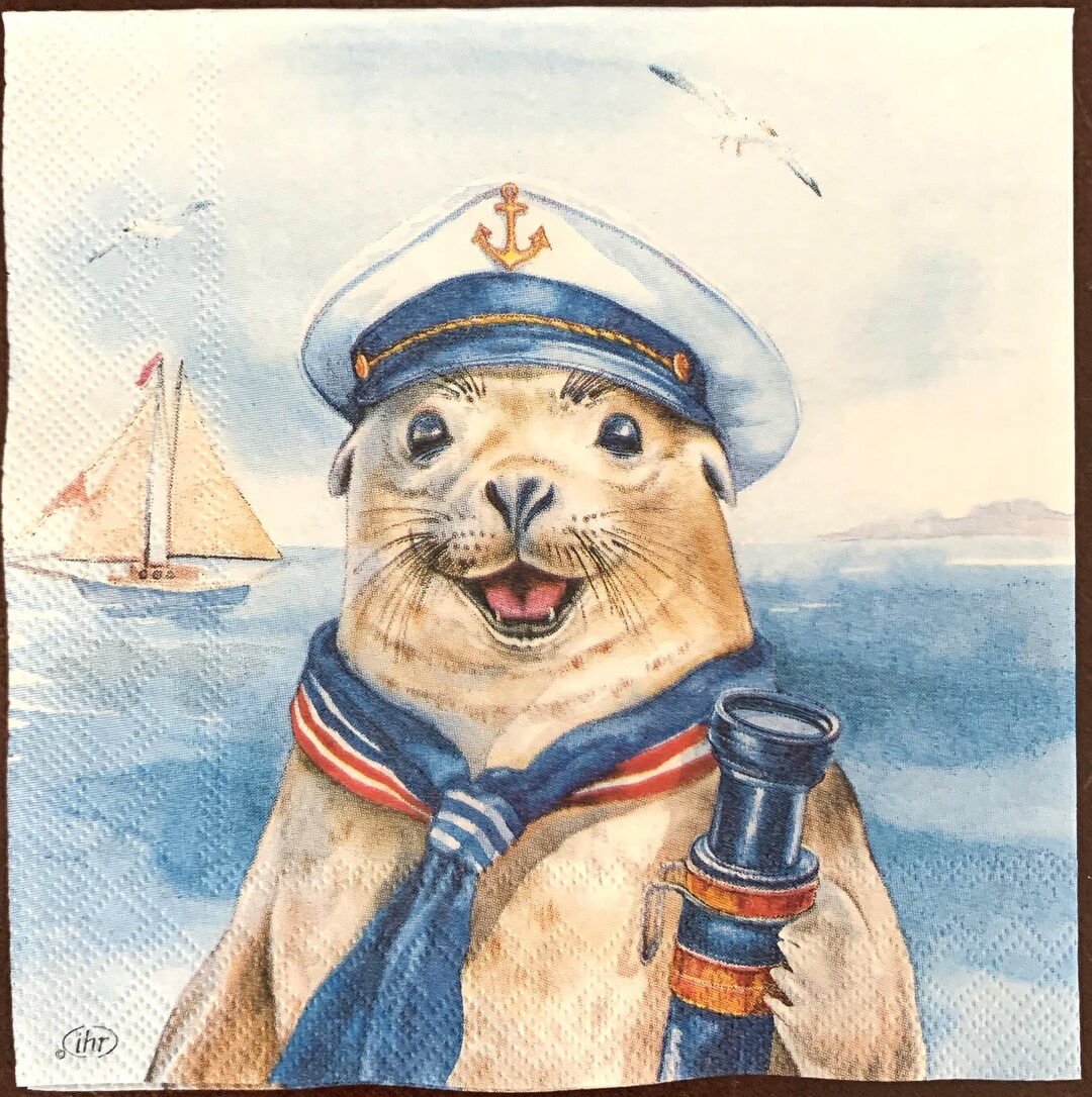 Captain Charlie Seal Napkins, Set of 2 Lunch Size, #0247 Coastal ...