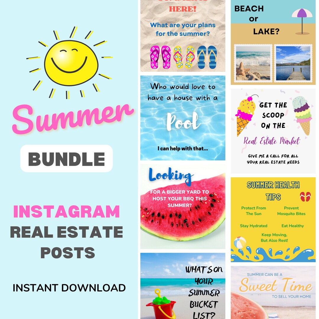 10 Real Estate Summer Social Media Posts Bundle, Realtor Instragram ...