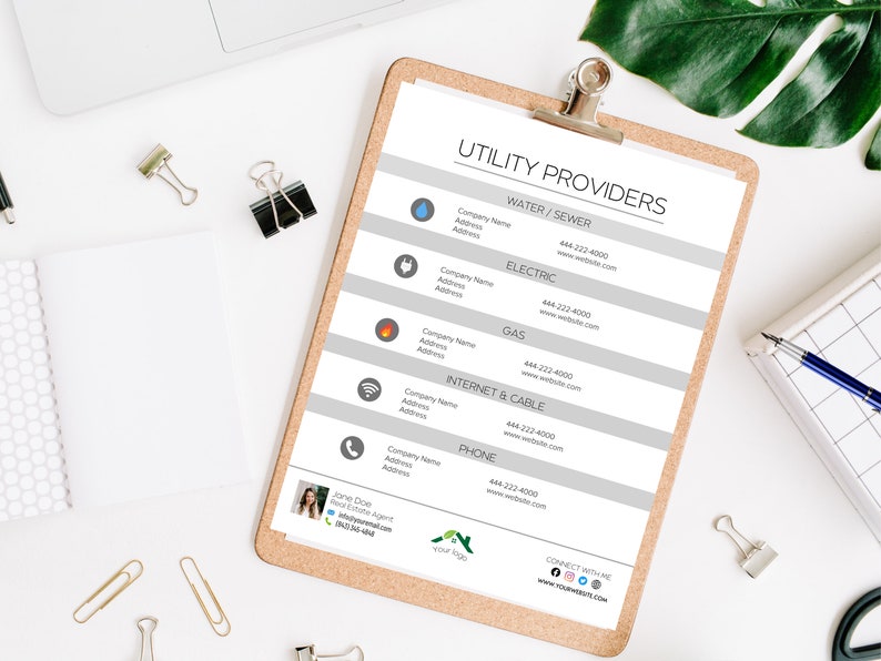 Real Estate Utility Provider Template Home Buyer Utilities | Etsy