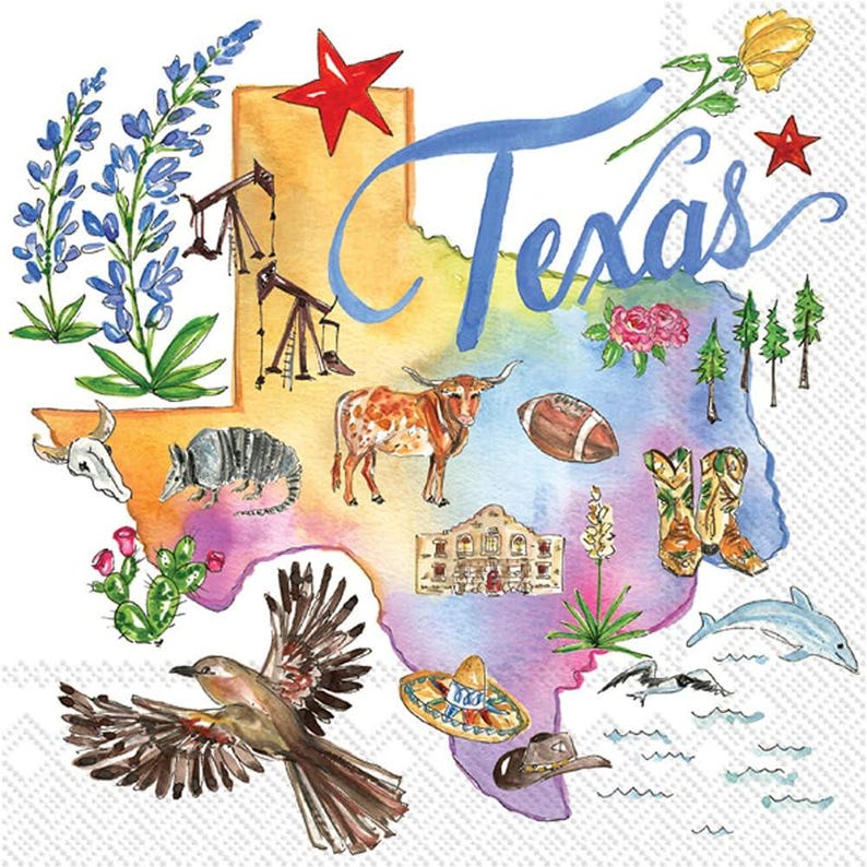 Decoupage Napkins, Texas State Theme Napkins, Set of 2 Cocktail Size ...
