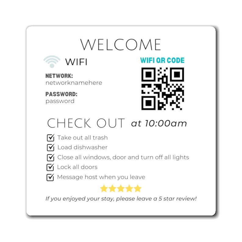 Wifi QR Code Magnet Check-out List Magnet Airbnb Guest - Etsy