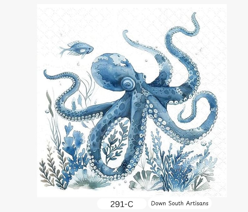 Decoupage Napkins, Octopus Napkins, Set of 2 Cocktail Size, #291 Beach ...