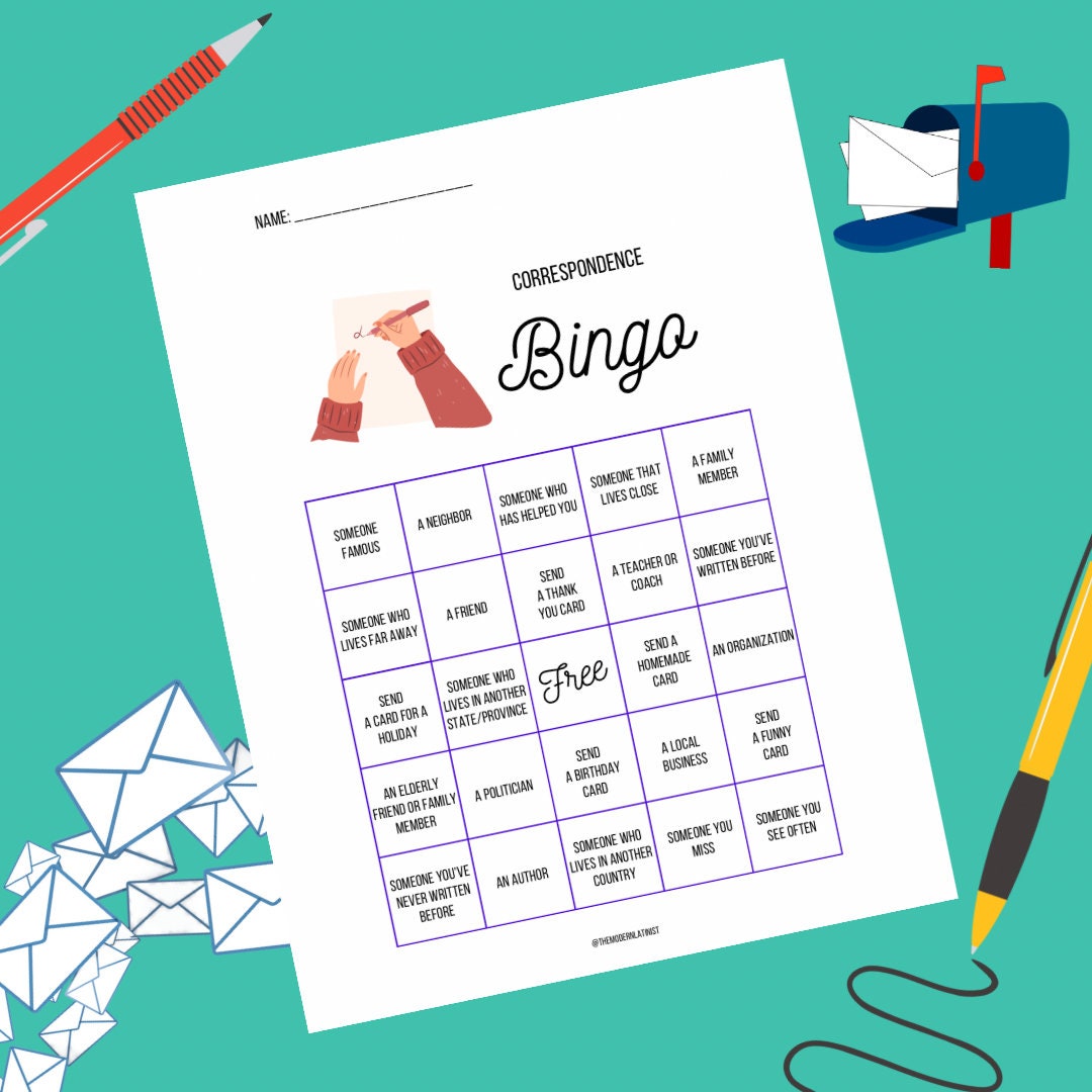 Correspondence Bingo Letter Writing Game Activity - Etsy