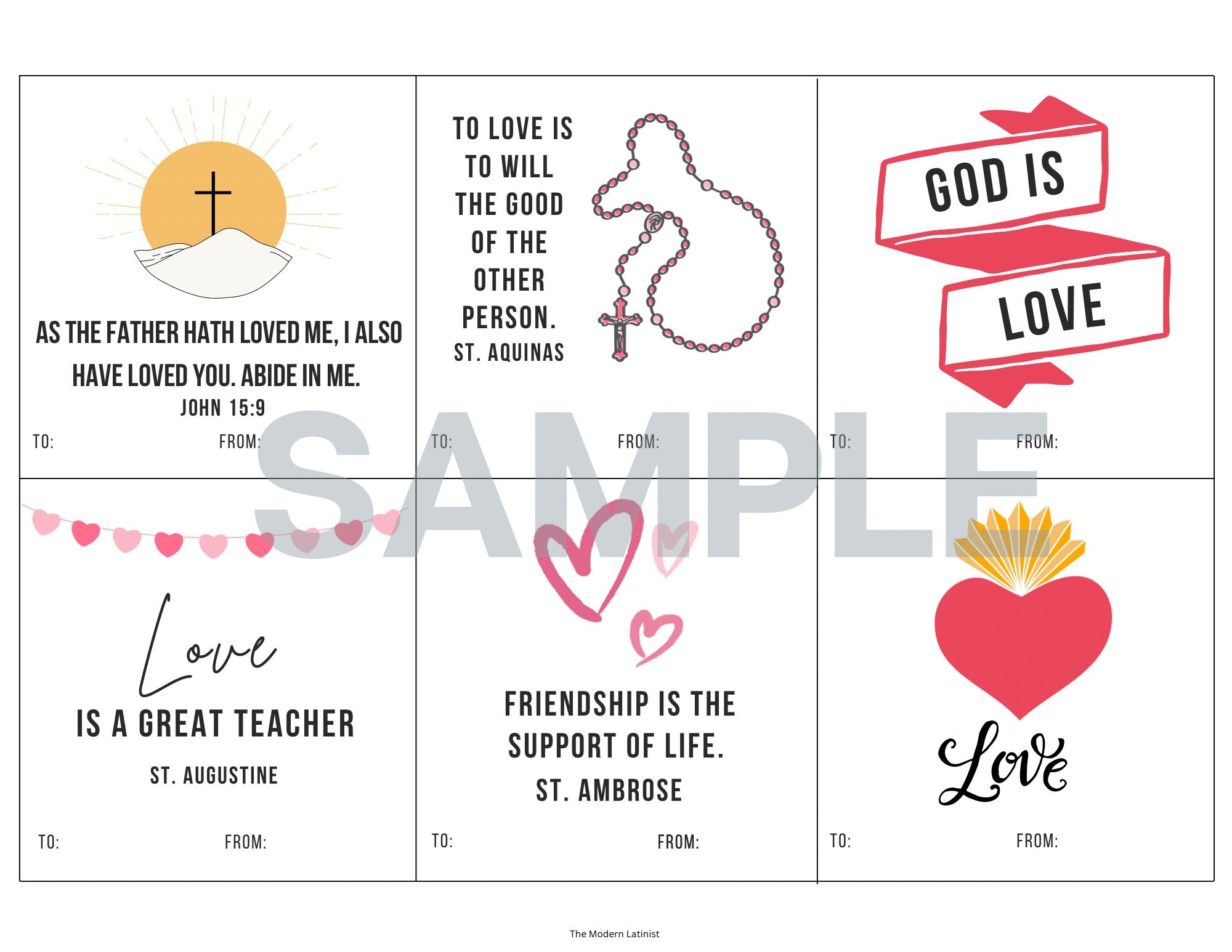 Catholic Latin Quote Printable St. Valentine Cards - Etsy