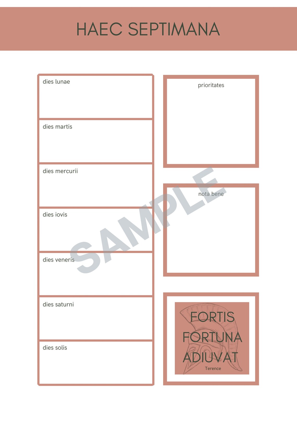 Latin Language Printable Weekly Planner *great for Homework!* - Etsy