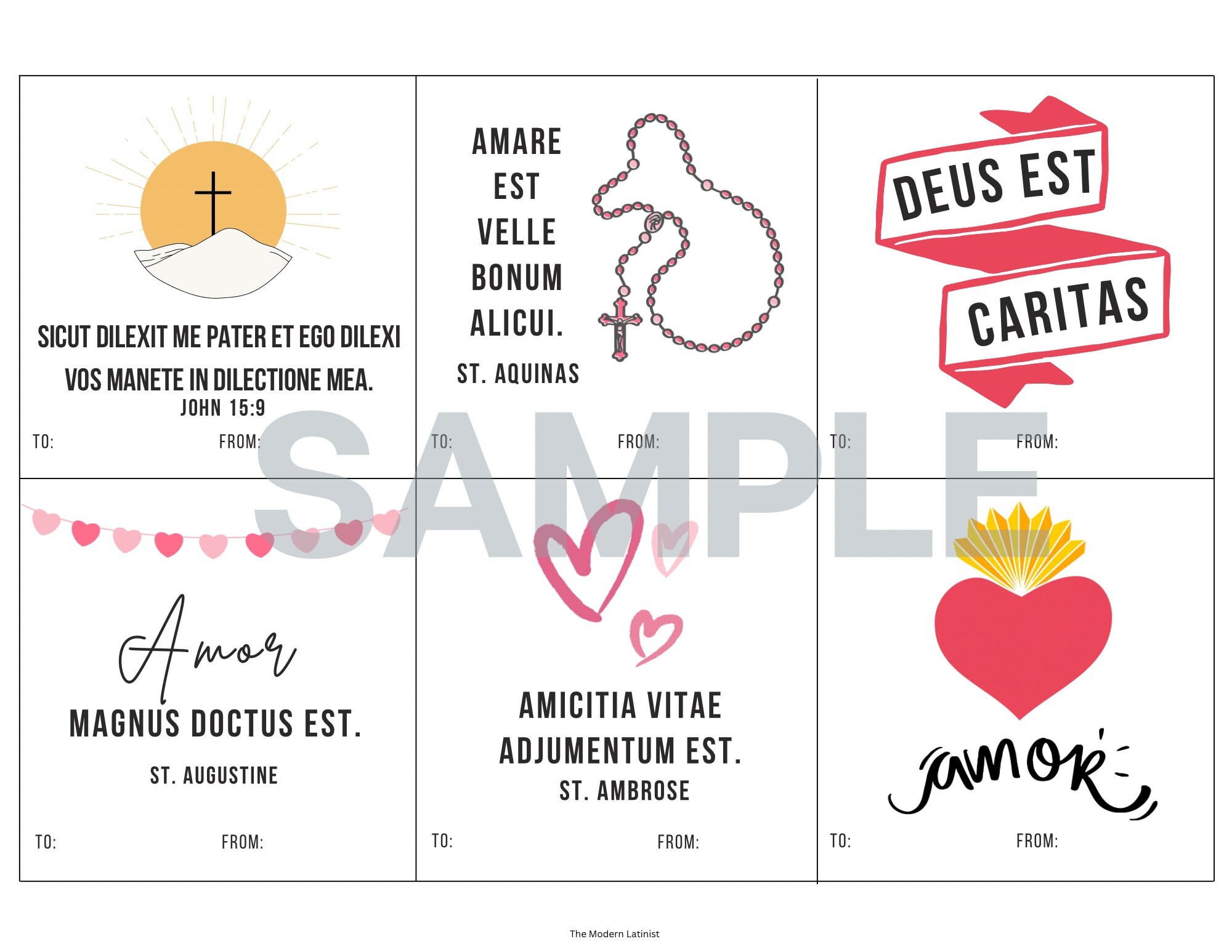 Catholic Latin Quote Printable St. Valentine Cards - Etsy