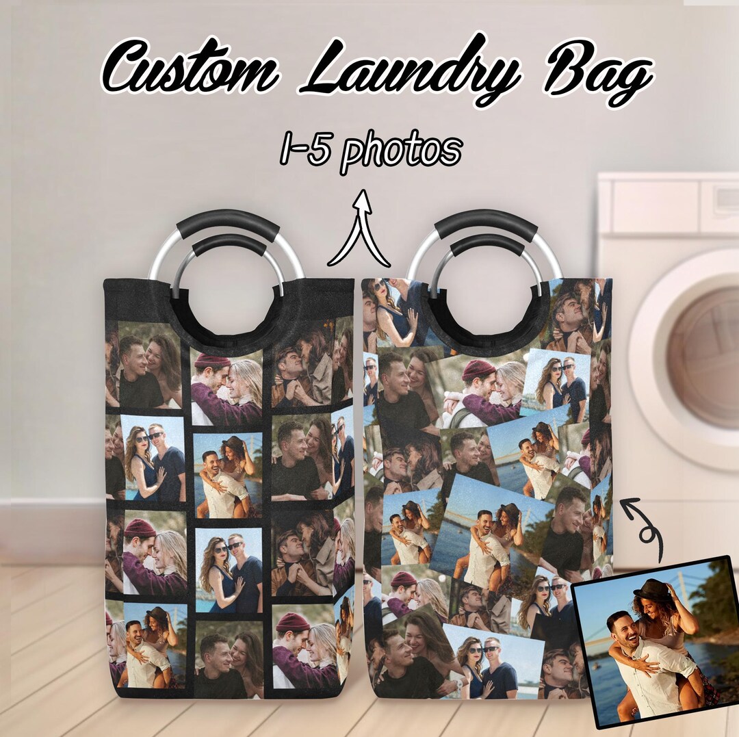 Personalized Photo Laundry Bag, Custom Collage Photos Laundry Hamper ...