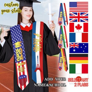 Personalized Mixed Country Flag Graduation Stoles Sash Graduate Stoles ...