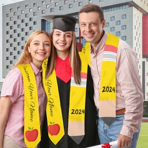 Personalized Teacher Pencil Stoles, Apple on Graduation Stole, 2024 ...