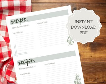 Printable Recipe Cards Vintage Recipe Card Template - Etsy