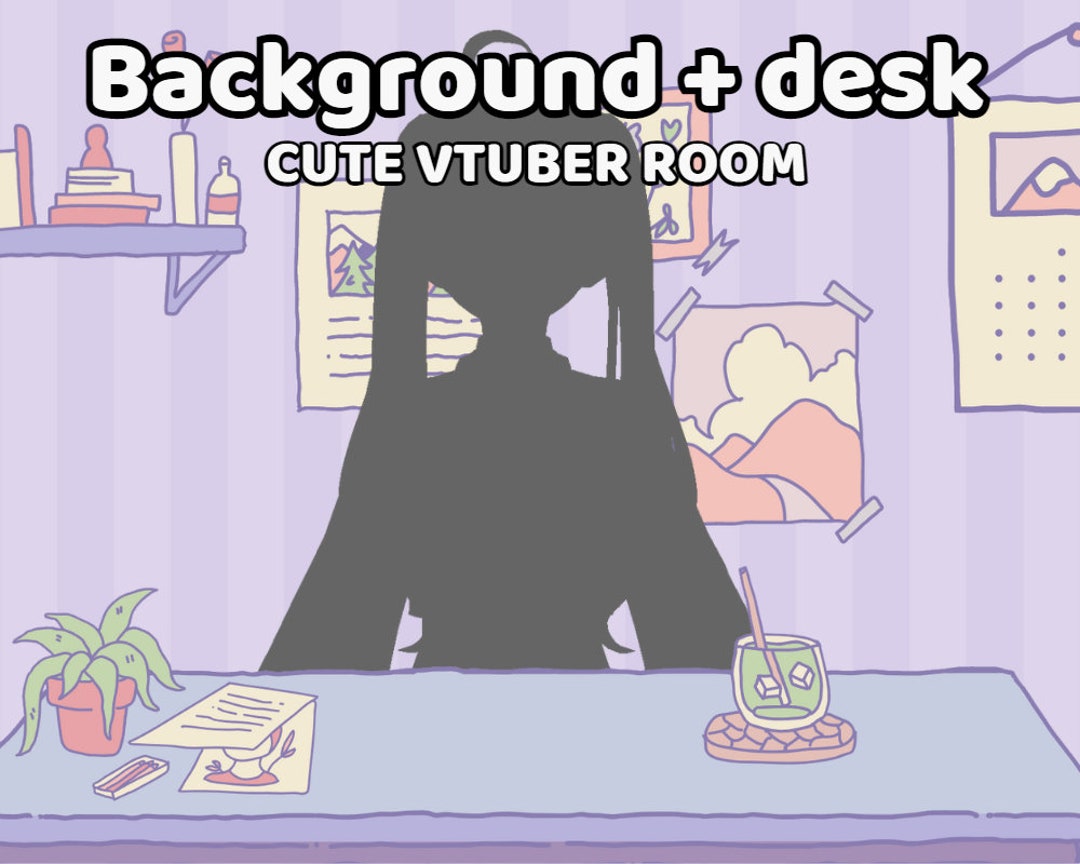 BACKGROUND + DESK for VTUBER | Table, Cute, Violet, Purple, Pastel ...