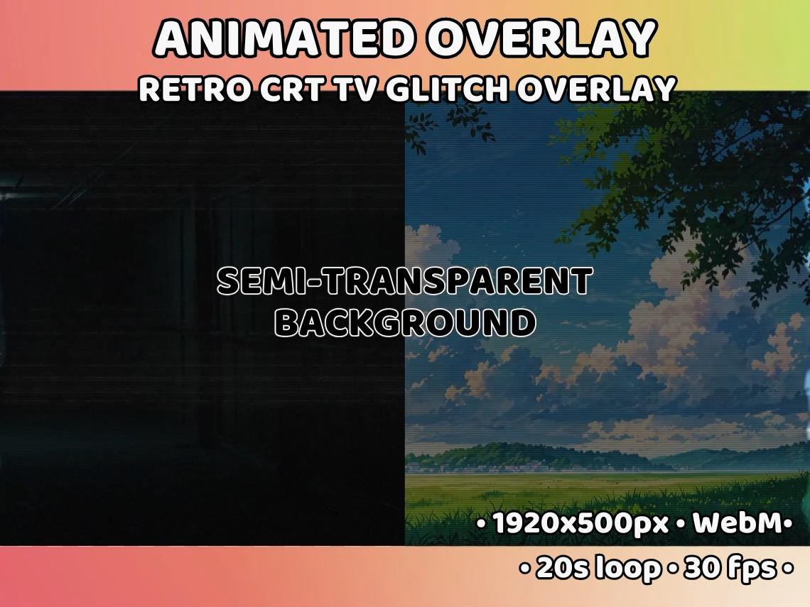 Retro CRT TV Glitch Overlay | Animated Stream Transparent Decoration ...