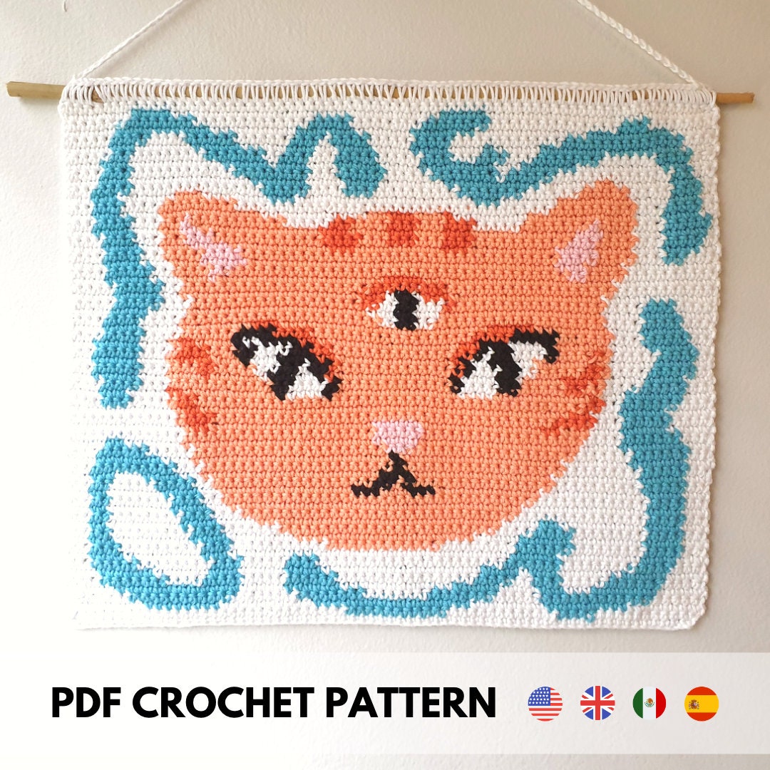 Cosmic Meow Wall Hanging - Crochet Tapestry - PDF CROCHET PATTERN - Etsy
