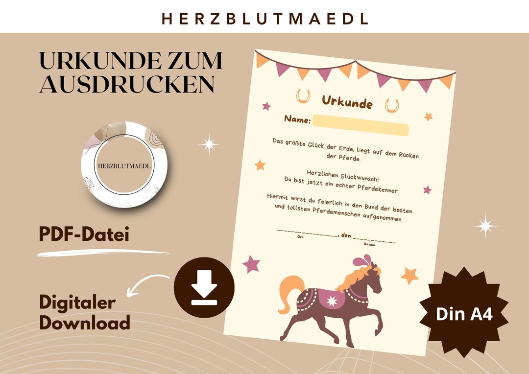Horse Certificate Horse Party Horse Person Certificates A4 Print ...