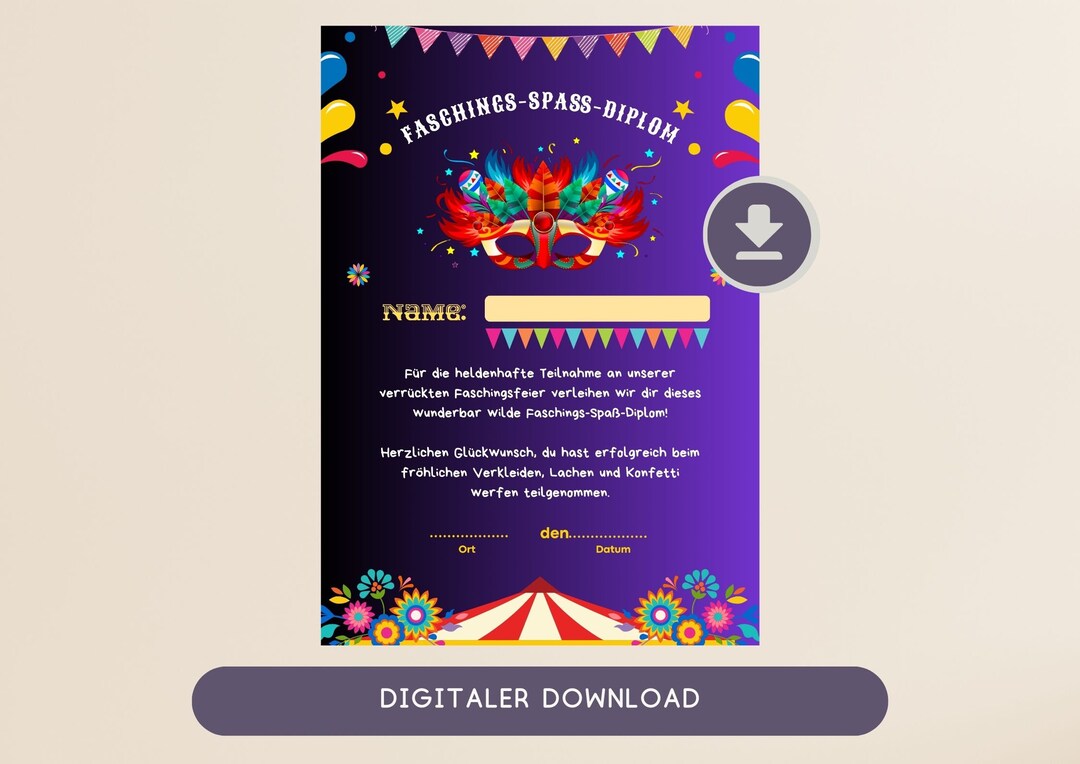 Carnival Certificate for the Children's Carnival as a Party Bag ...