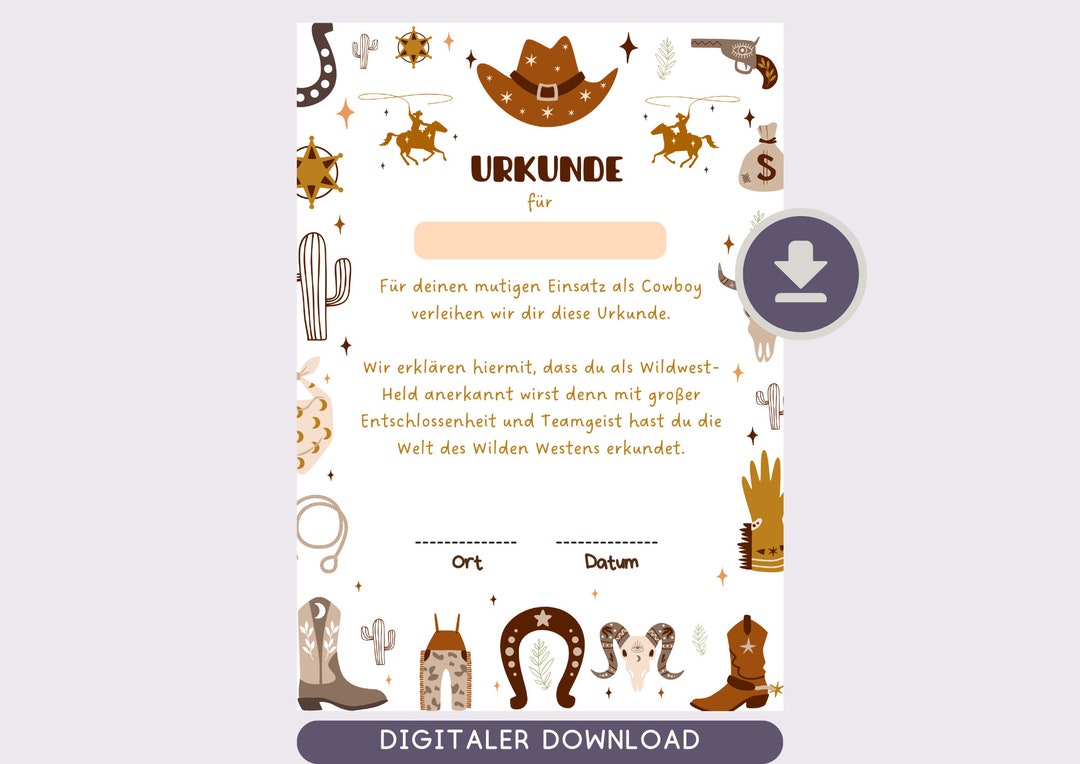 Cowboy Certificate as a Party Favor for a Child's Birthday or for ...