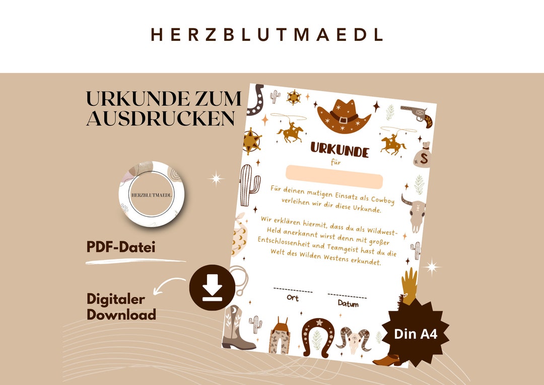 Cowboy Certificate as a Party Favor for a Child's Birthday or for ...