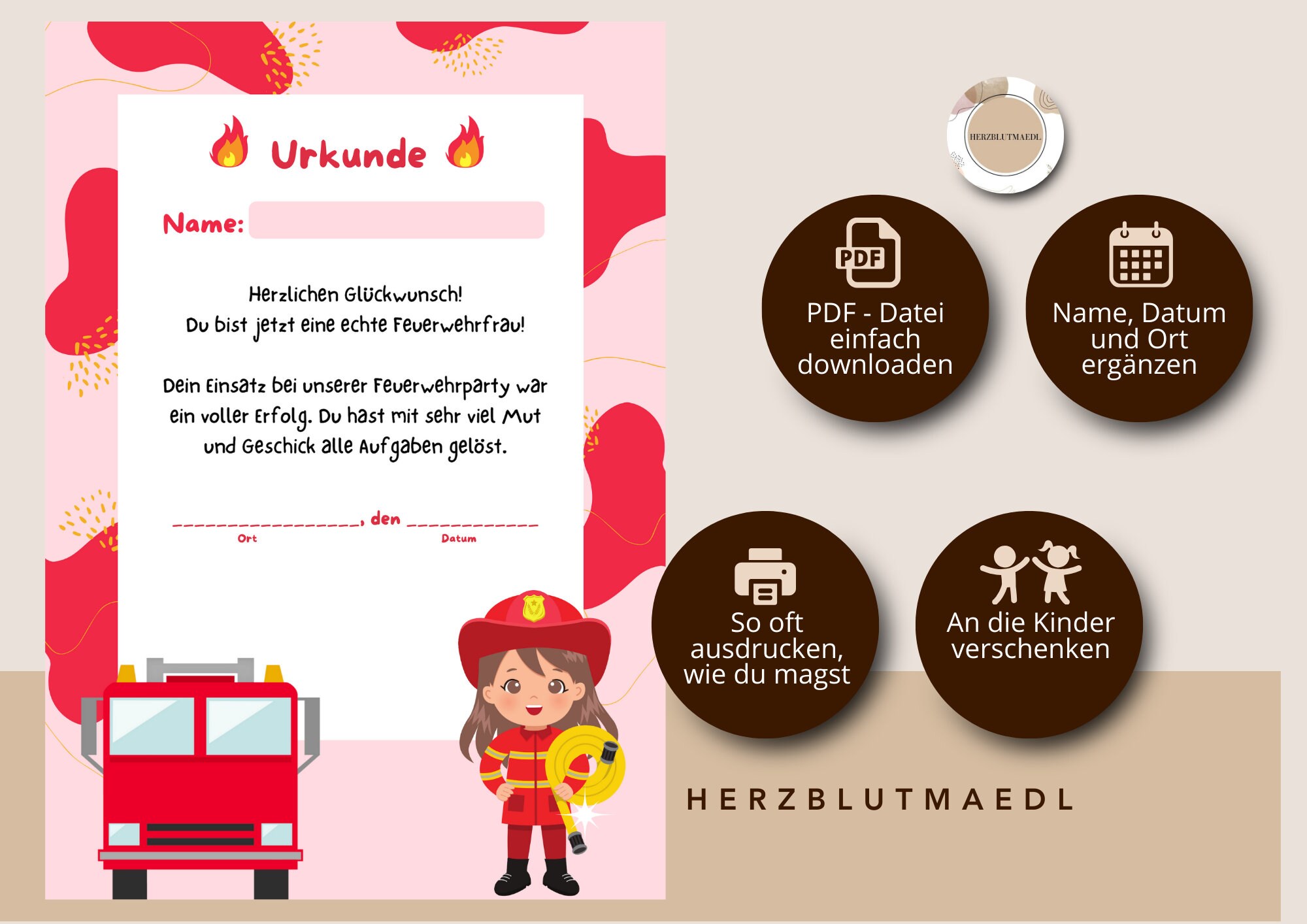 Personalized Fire Brigade Certificate for Girls Fire Brigade Party in ...