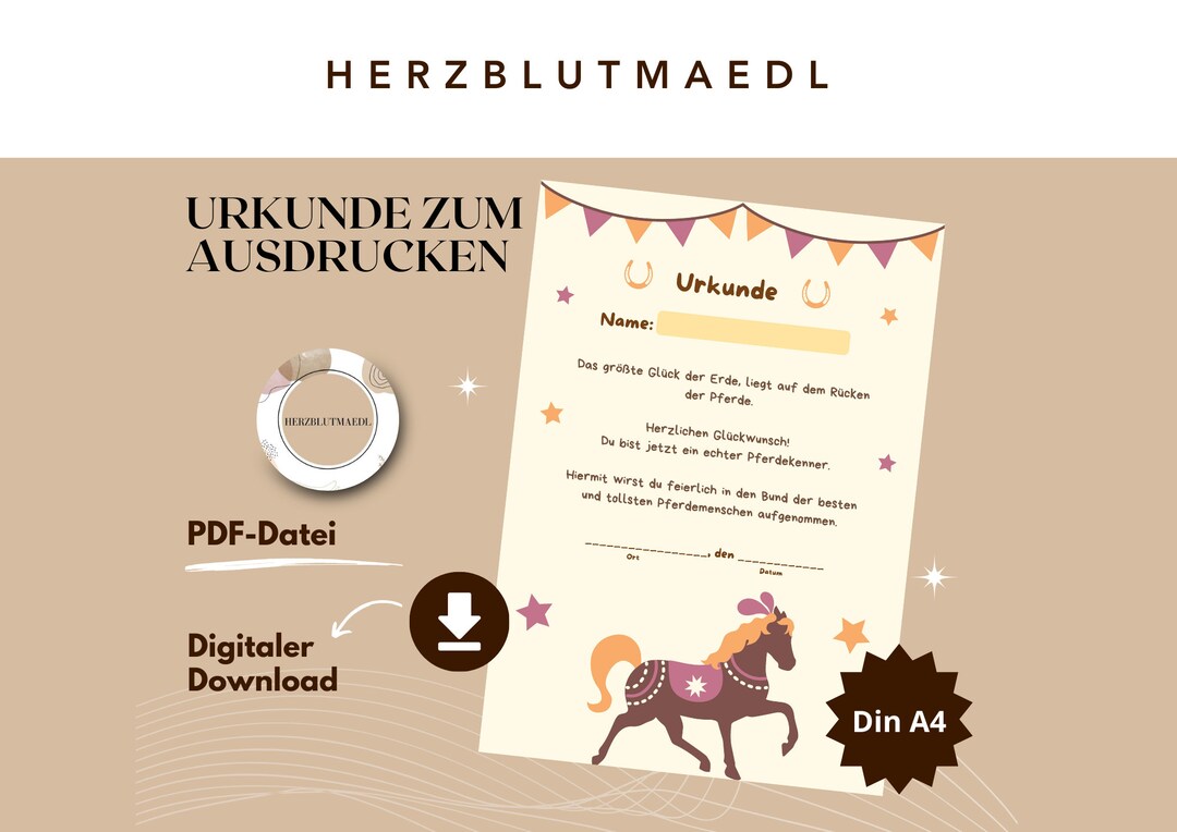 Horse Certificate Horse Party Horse Person Certificates A4 Print ...