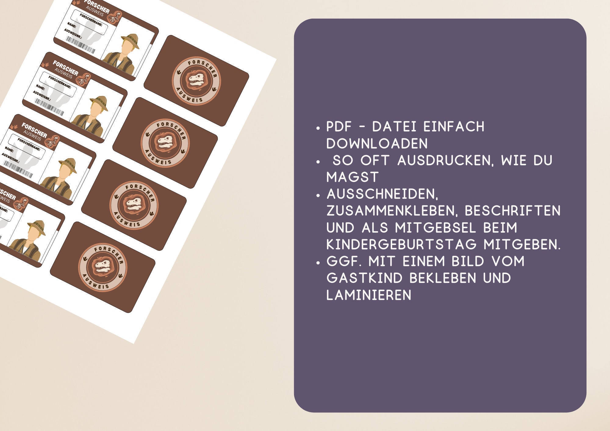 Buy Personalized Party Bags: ID Cards for Little Dinosaur Researchers ...