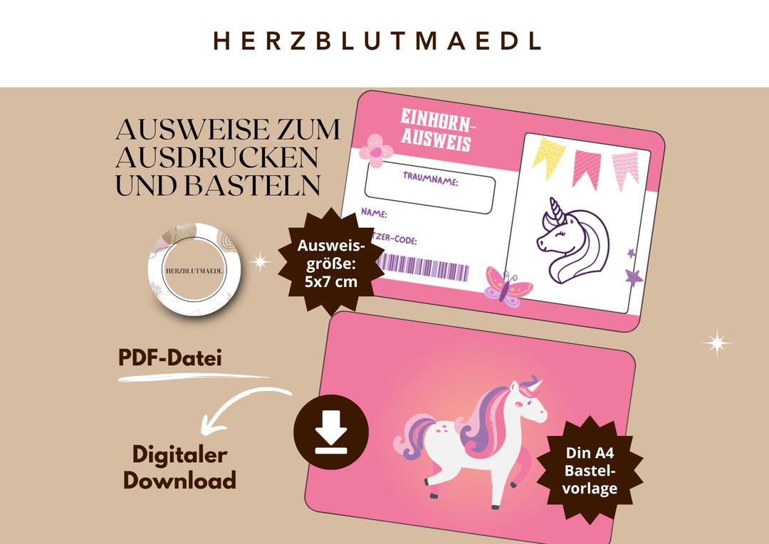Unicorn ID Card Template – Personalizable Party Favor for Kids ...