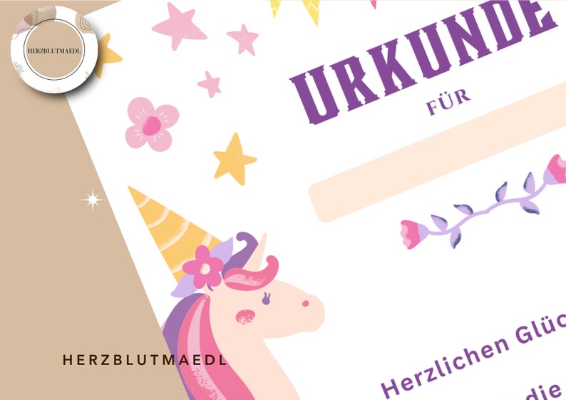 Unicorn Certificate for Printing in DIN A4 Format – Perfect Party Favor ...