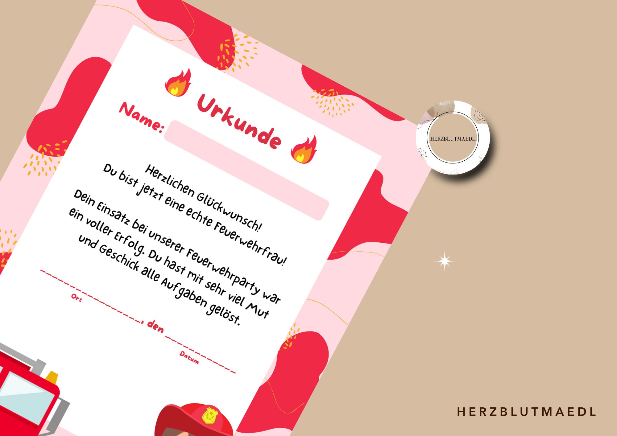 Personalized Fire Brigade Certificate for Girls Fire Brigade Party in ...