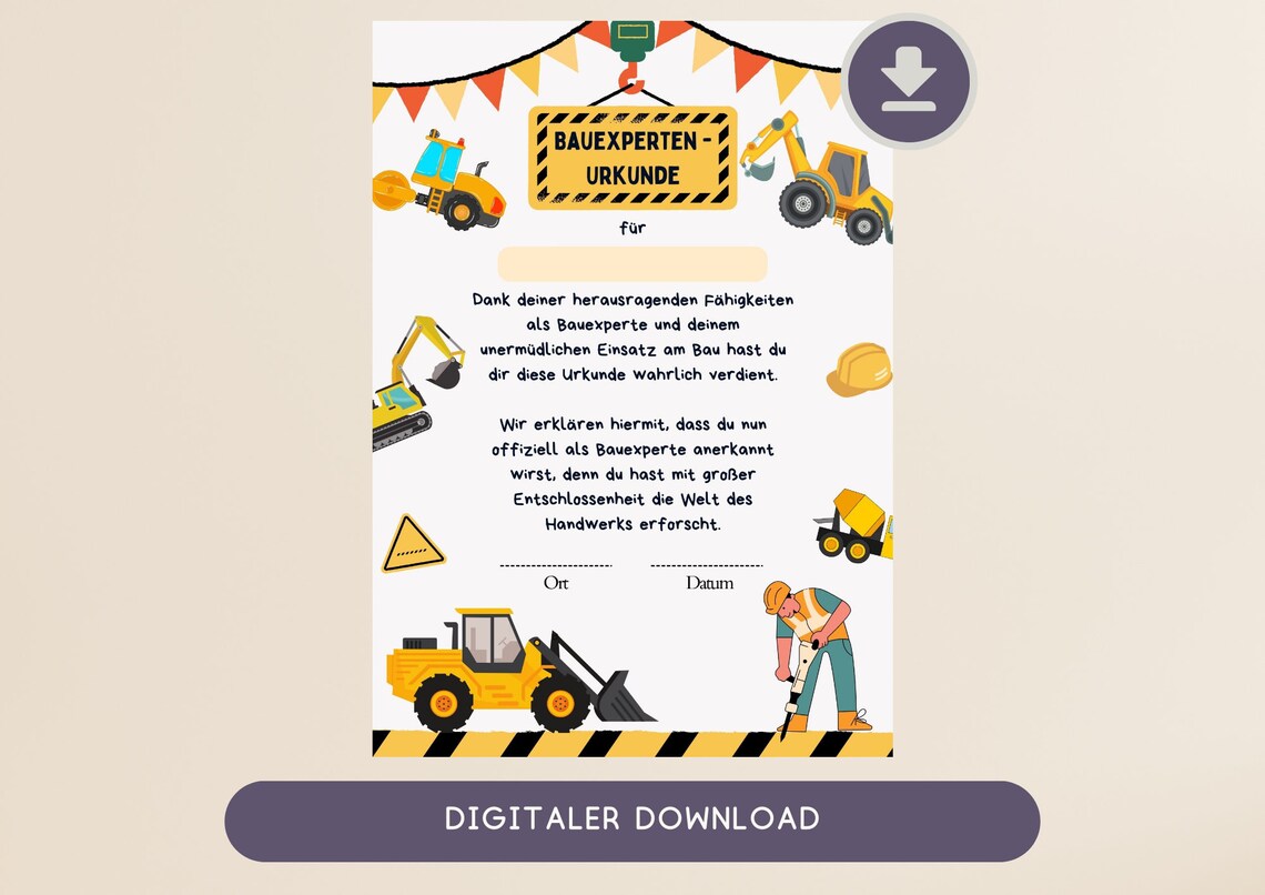 Personalized Construction Expert Certificate for Children's Birthdays ...