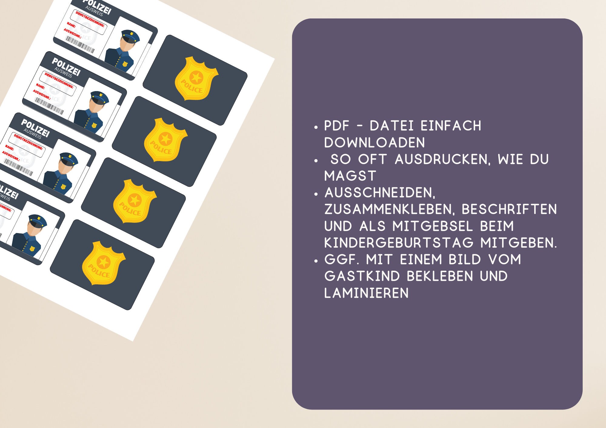 Buy Personalized Party Favors ID Cards for Little Police Officers ...