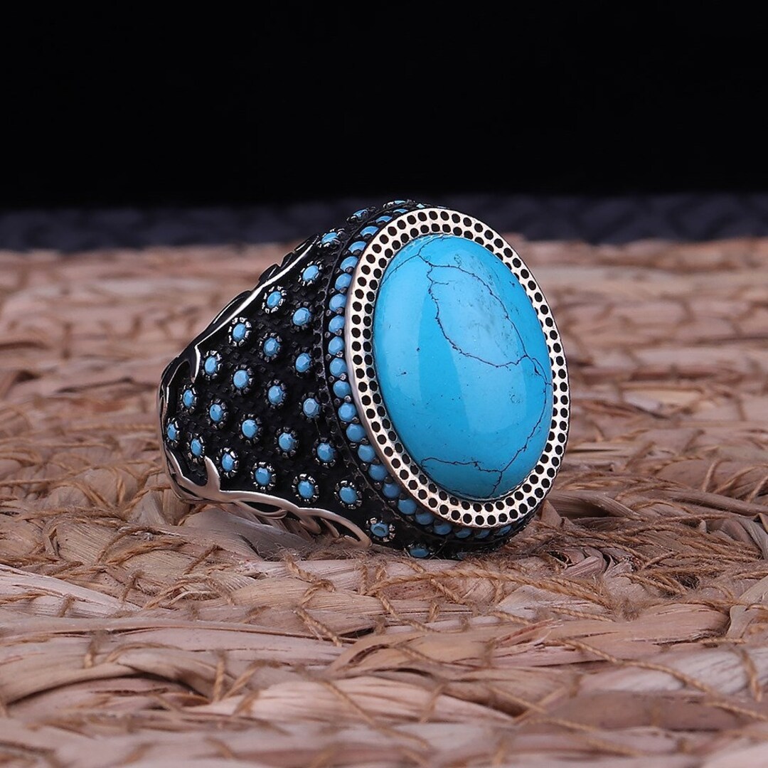 Mens Ring Silver,turquoise Stone,halloween Gift, Zircon Stone,turkish ...