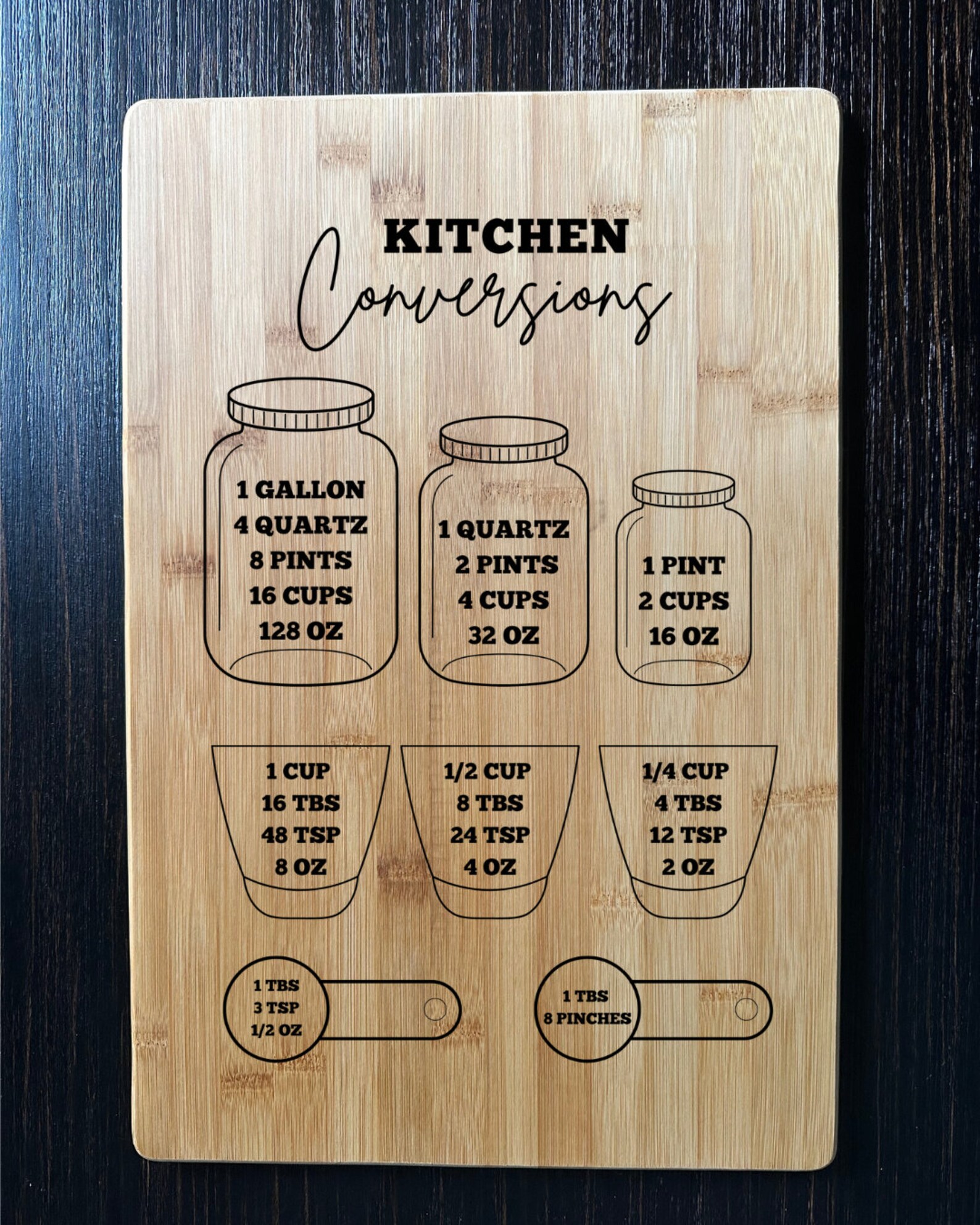 Kitchen Conversion Boards Measurement Chart Cutting Board - Etsy